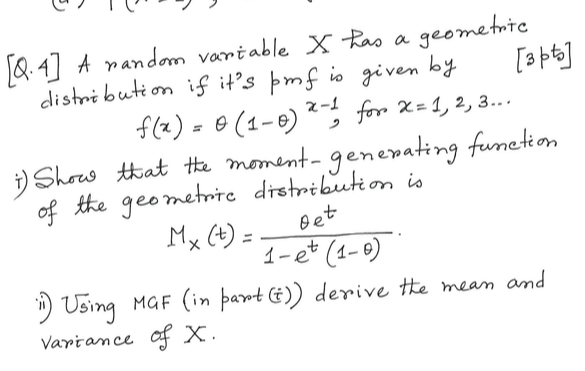Solved A random variable X has a geometric distribution if | Chegg.com