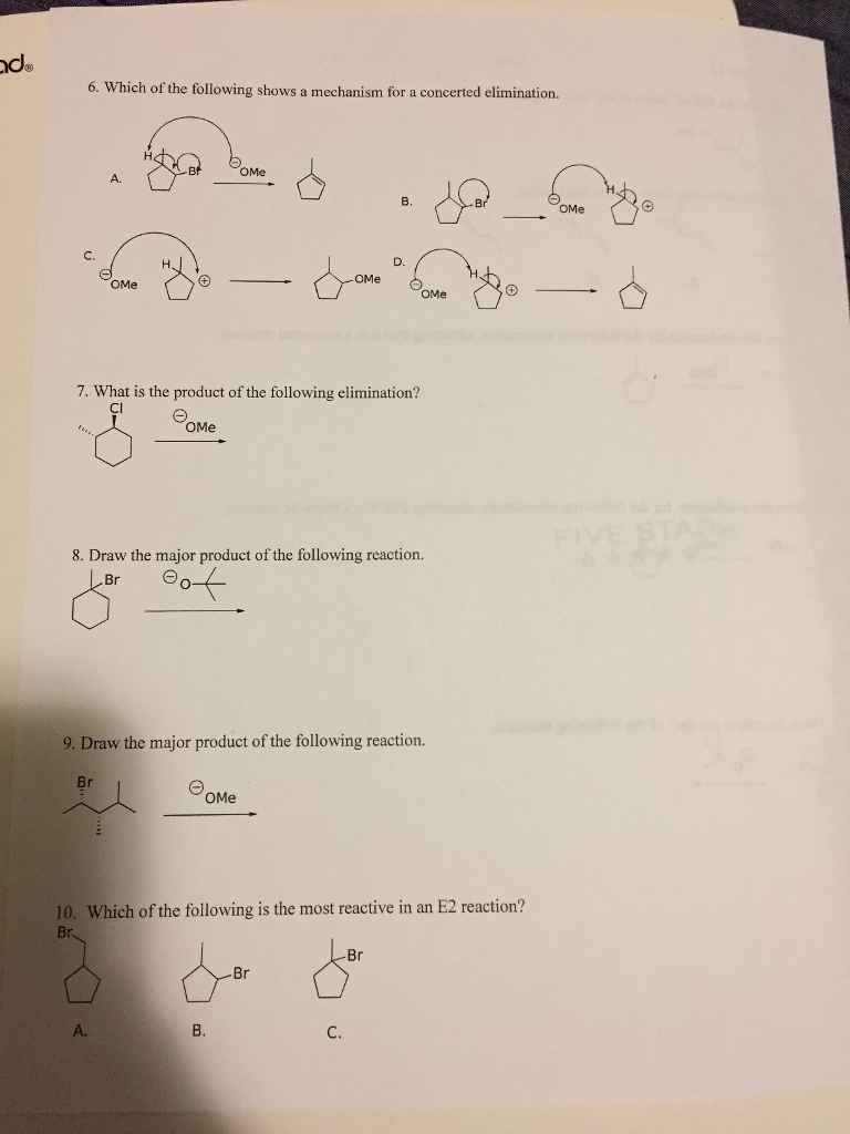 Solved nd. 6. Which of the following shows a mechanism for a | Chegg.com