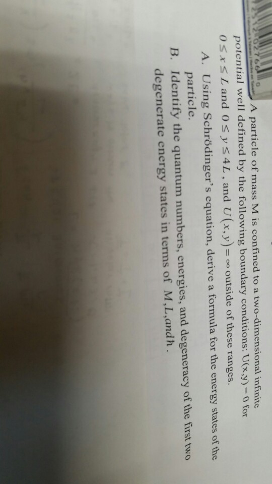 Solved A particle of mass M is confined to a two-dimensional | Chegg.com