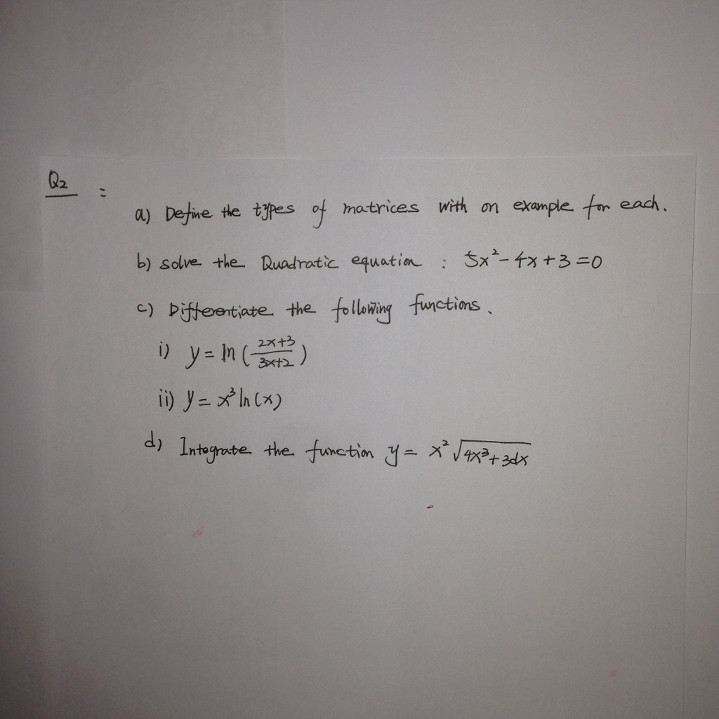 Solved Define the types of matrices with an example for | Chegg.com