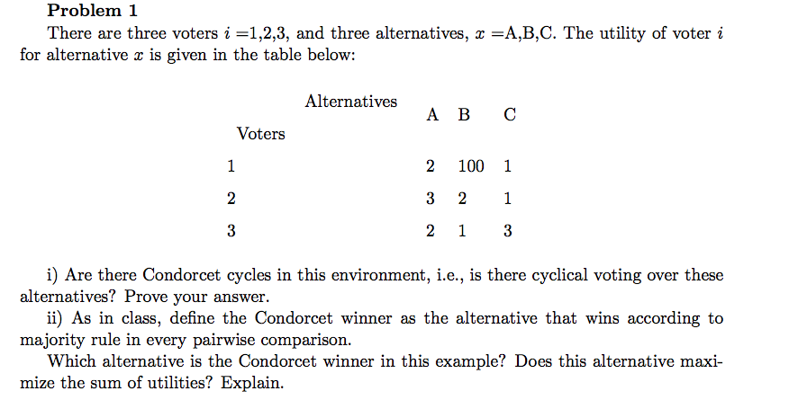 Solved Problem 1 There are three voters i =1,2,3, and three | Chegg.com