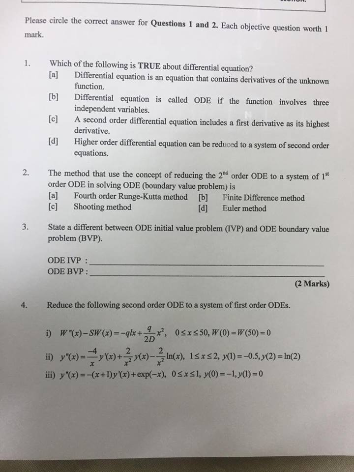 Solved Please circle the correct answer for Questions 1 and | Chegg.com