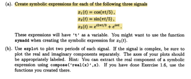 Solved (a). Create symbolic expressions for each of the | Chegg.com