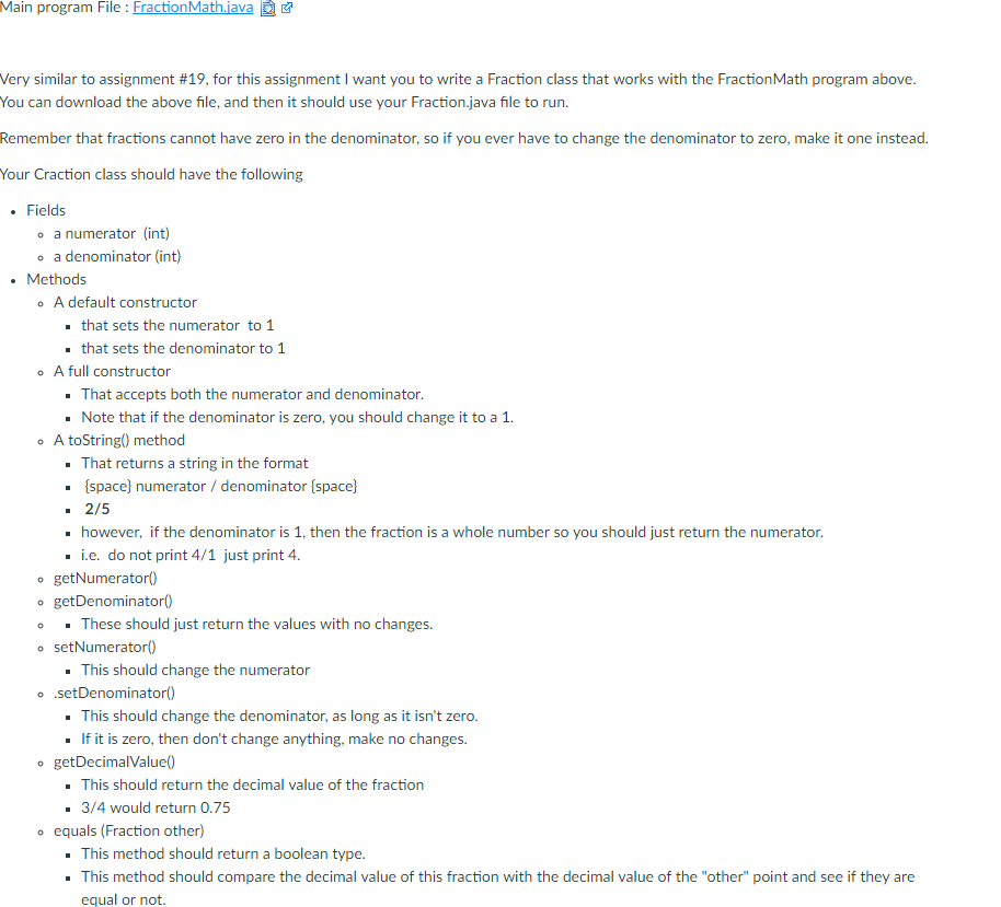 Solved Main program Fi FractionMathiava Very similar to | Chegg.com