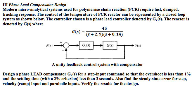Solved III Phase Lead Compensator Design Modern | Chegg.com