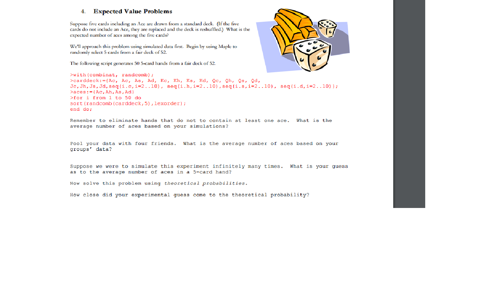 Expected Value Problems Suppose five cards including | Chegg.com