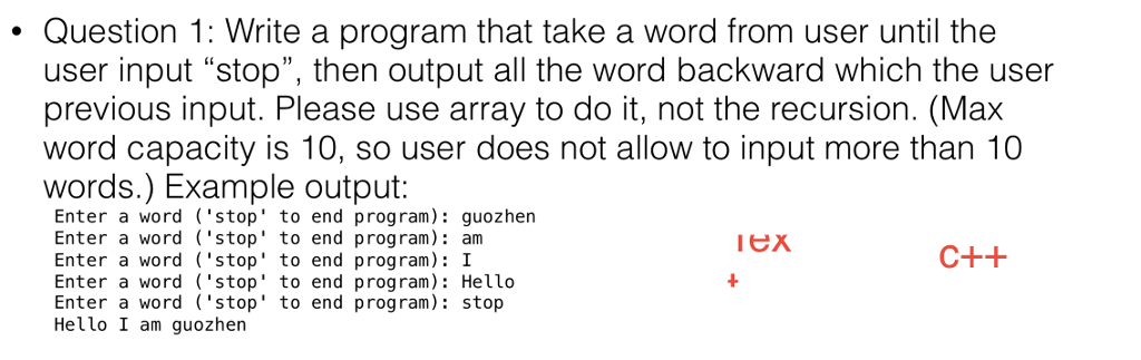Solved Question 1: Write a program that take a word from | Chegg.com