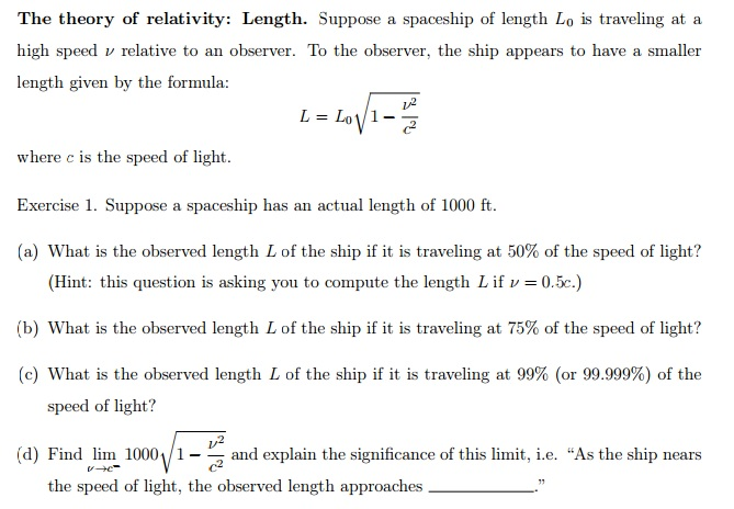 Solved The theory of relativity: Length. Suppose a spaceship | Chegg.com