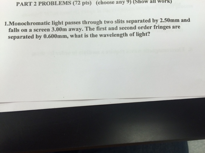 Solved Monochromatic light passes through two slits | Chegg.com