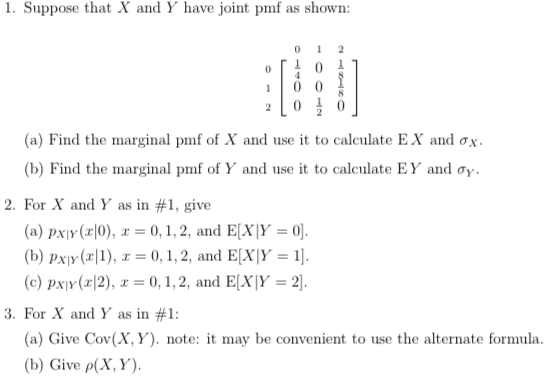Solved 1. Suppose that X and Y have joint pmf as shown: 0 | Chegg.com