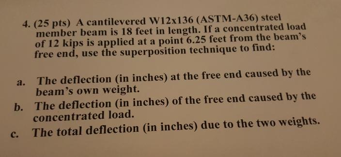 Solved 4. (25 pts) A cantilevered W12x136 (ASTM-A36) steel | Chegg.com