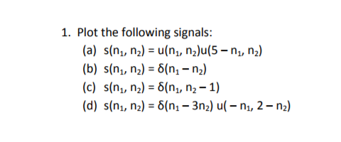 Solved 1. Plot the following signals: (a) s(n1, | Chegg.com