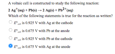 Solved A voltaic cell is constructed to study the following | Chegg.com