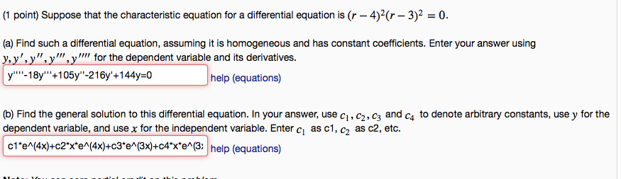 Solved (1 point) Suppose that the characteristic equation | Chegg.com