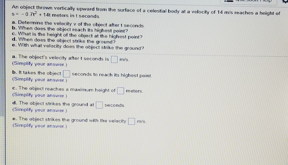 Solved An object thrown vertically upward from the surface | Chegg.com