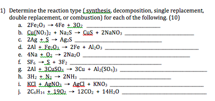 Solved Determine the reaction type (synthesis, | Chegg.com