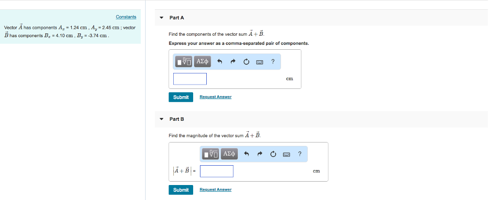 Solved Part A Constants Vector A has components A -1.24 cm, | Chegg.com