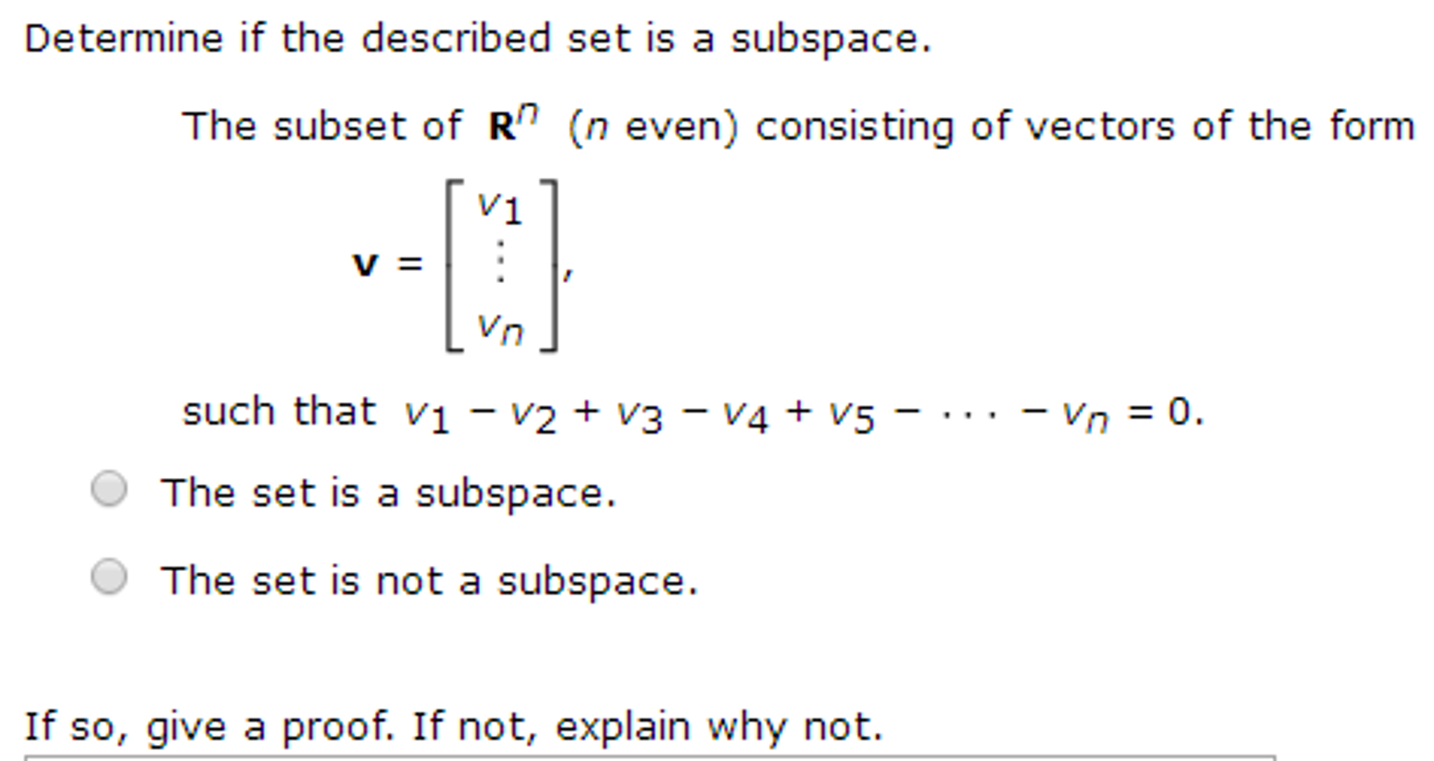 Solved Determine If The Described Set Is A Subspace The
