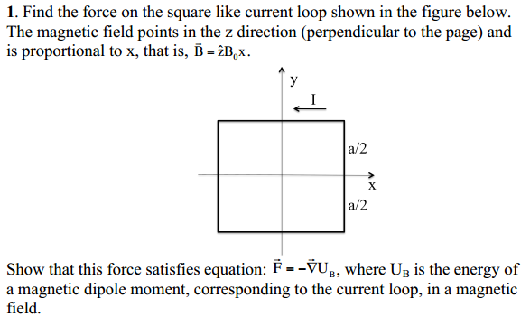 Solved 1. Find the force on the square like current loop | Chegg.com