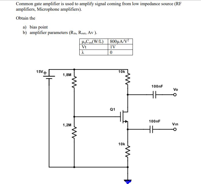 Solved Common gate amplifier is used to amplify signal | Chegg.com