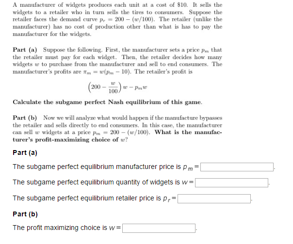 Solved A manufacturer of widgets produces each unit at a | Chegg.com