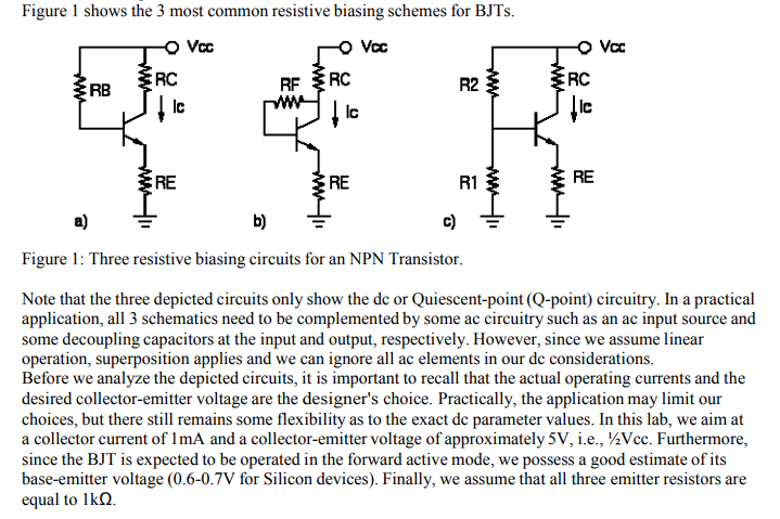Solved Figure 1 shows the 3 most common resistive biasing | Chegg.com