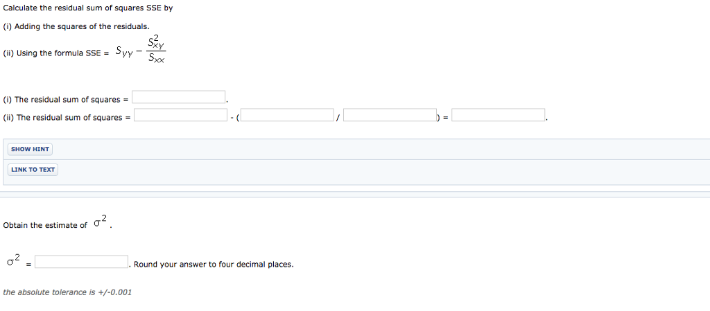 Solved Calculate The Residual Sum Of Squares Sse By I