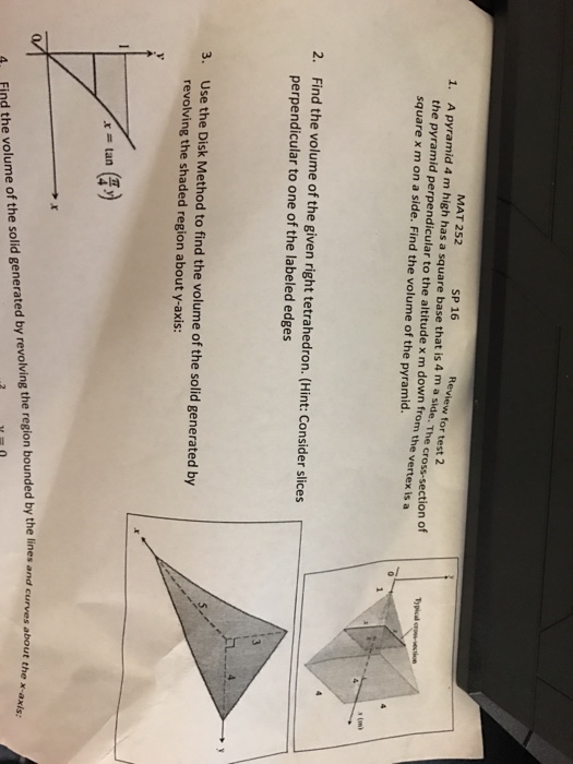 Solved A pyramid 4 m high has square base that is 4 m a | Chegg.com