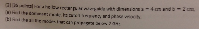 Solved For a hollow rectangular waveguide with dimensions a | Chegg.com