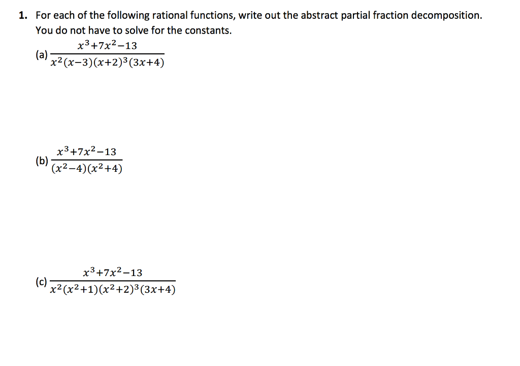 Solved For each of the following rational functions, write | Chegg.com