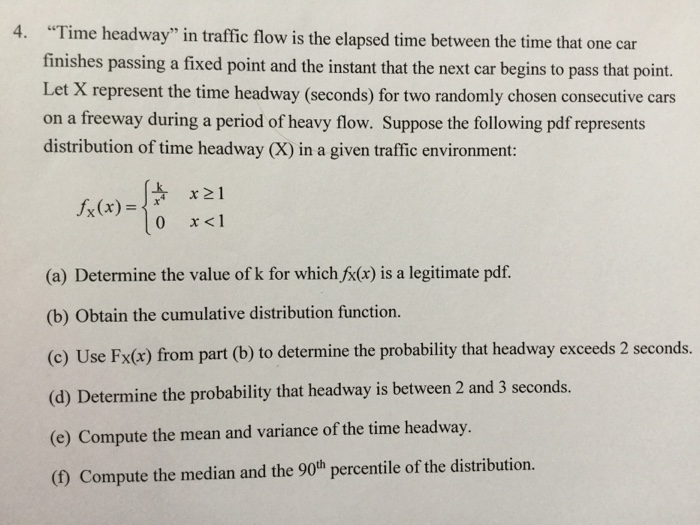 Solved "Time headway" in traffic flow is the elapsed time | Chegg.com
