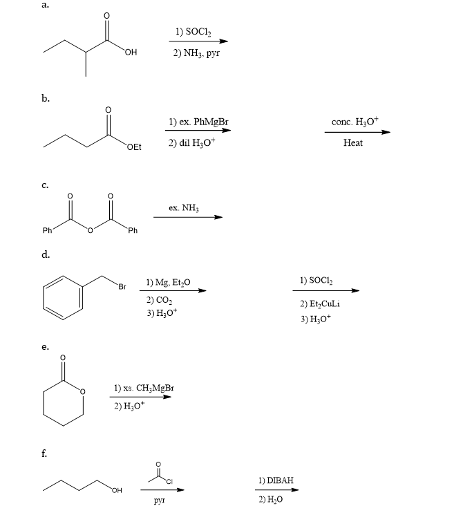Solved 1) SOCl2 2) NH3. py 1) ex. PhMgBr conc. H3O Heat ex. | Chegg.com