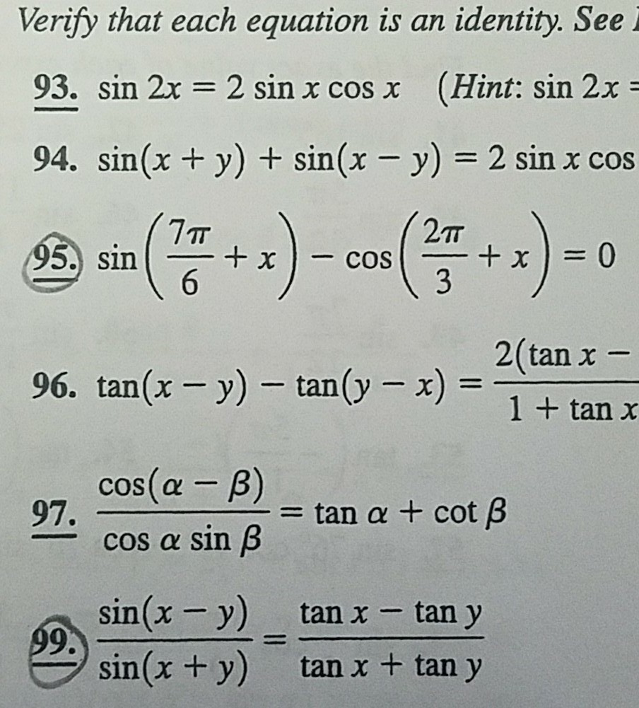 Solved Verify that each equation is an identity. See」 93. | Chegg.com