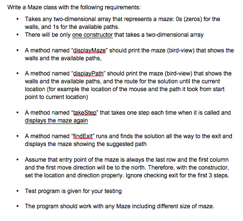 Solved Write a Maze class with the following requirements | Chegg.com