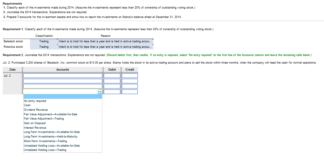 Solved Chapter 10 Investments Journal Entries | Chegg.com