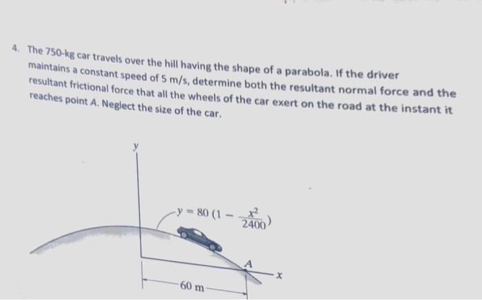 Solved The 75o-kg car travels over the hill having the shape | Chegg.com