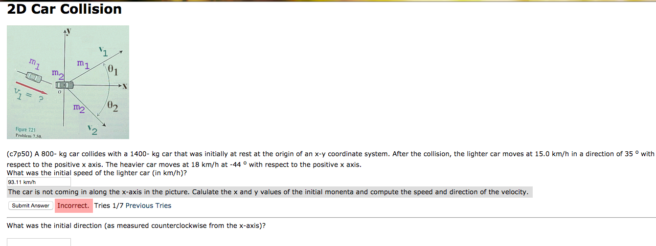 Solved 2D Car Collision (c7p50) A 800- kg car collides with | Chegg.com