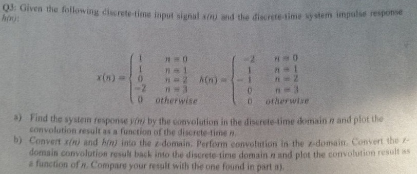 Solved Given The Following Discrete Time Input Signal And 