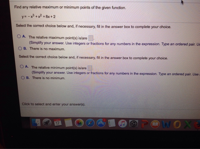 Solved Find any relative maximum or minimum points of the | Chegg.com