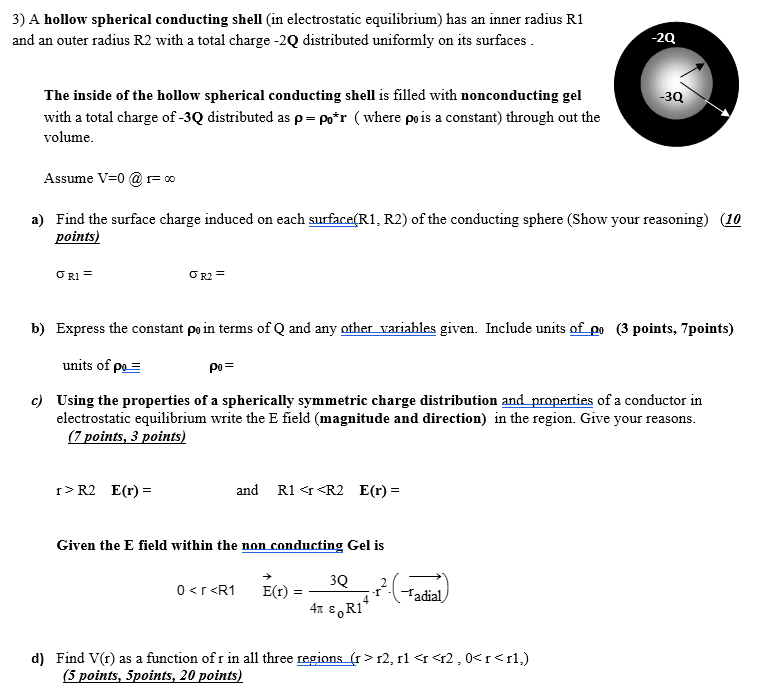 Solved A hollow spherical conducting shell (in electrostatic | Chegg.com