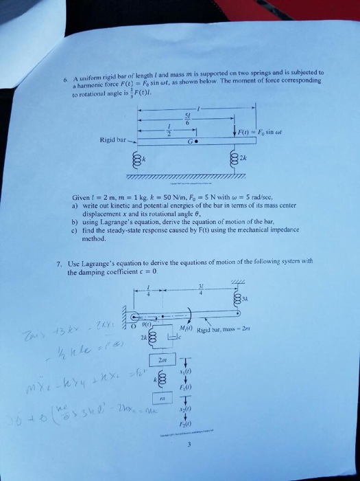 Solved A uniform rigid bar of length l and mass m is | Chegg.com