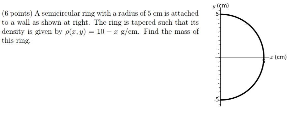 Solved (6 points) A semicircular ring with a radius of 5 cm | Chegg.com