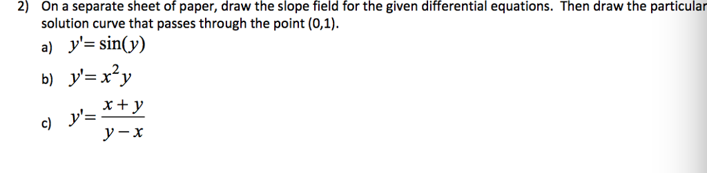 Solved 2) On a separate sheet of paper, draw the slope field | Chegg.com