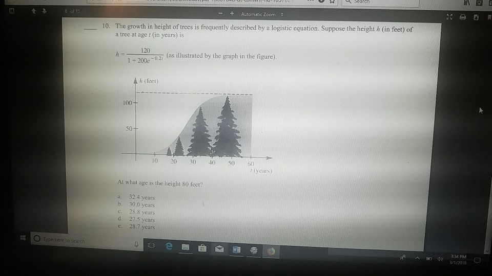 Solved - + Automatic Zoom 10· The growth in height of trees | Chegg.com