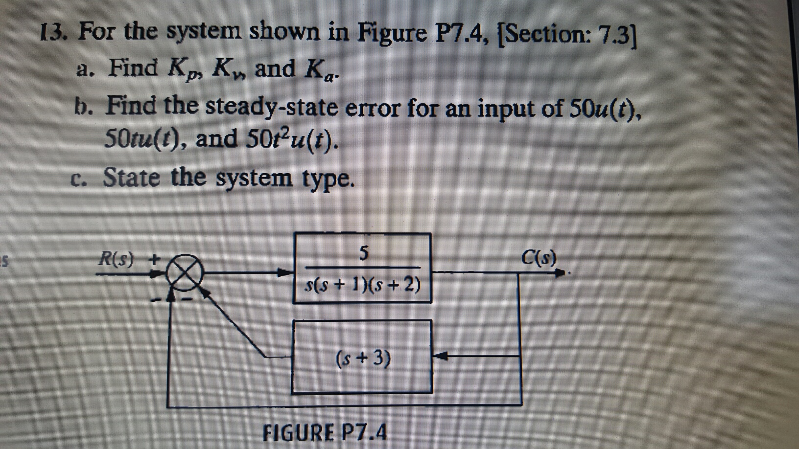 Solved For the system shown in Figure P7.4, Find K_p, K_v, | Chegg.com