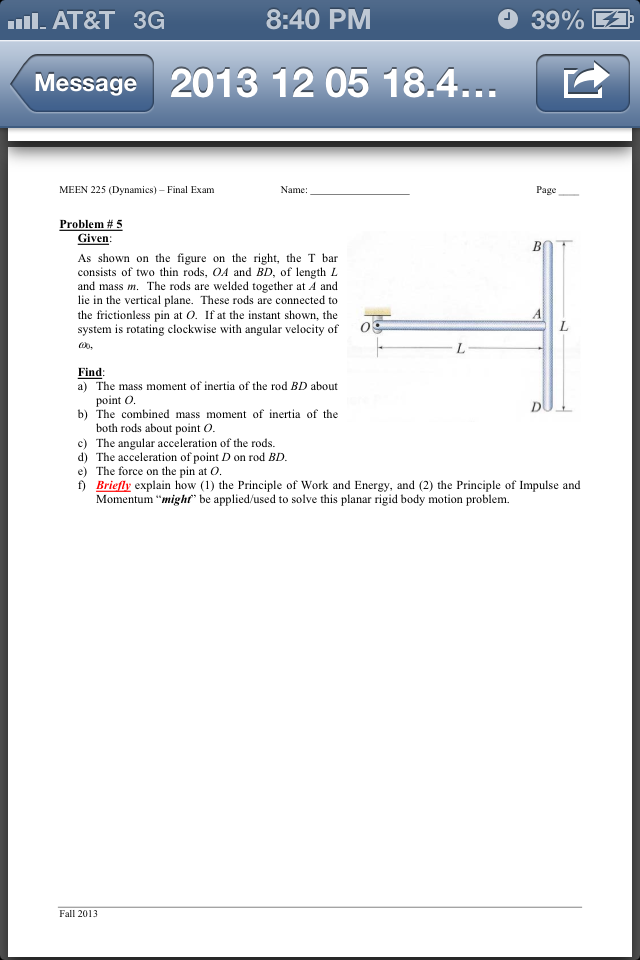 As shown on the figure on the right, the T bar | Chegg.com
