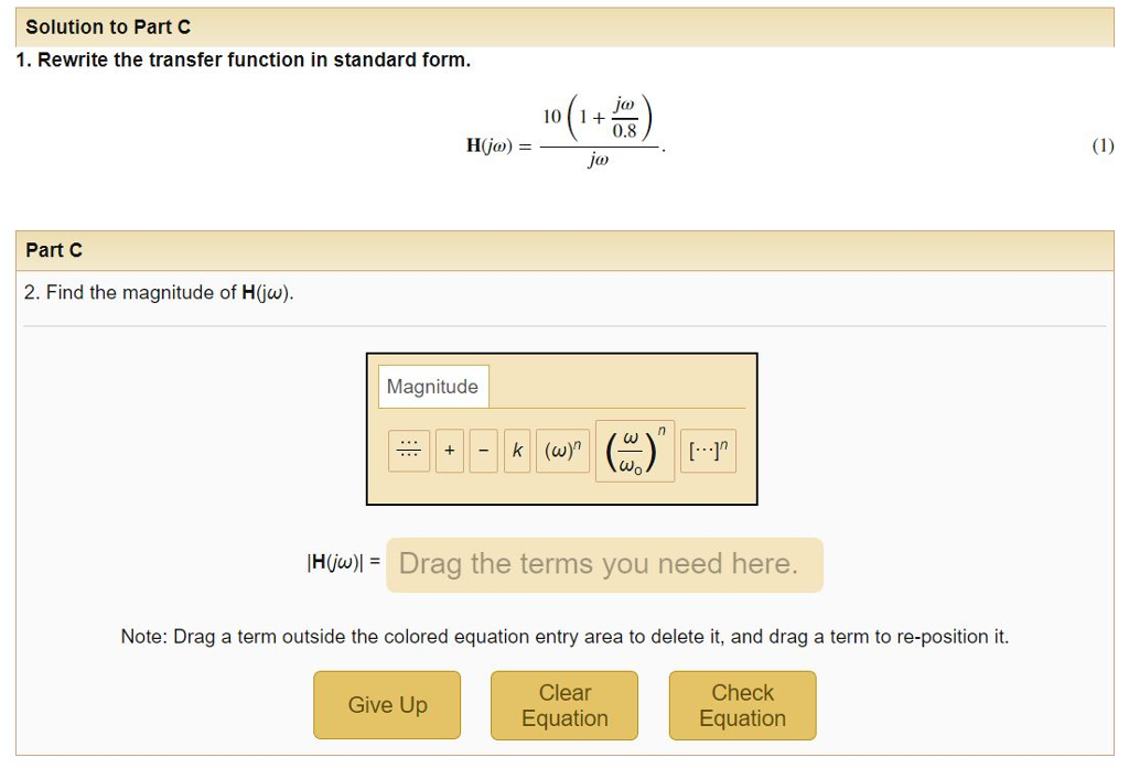 Solved solution to Part c 1. Rewrite the transfer function | Chegg.com