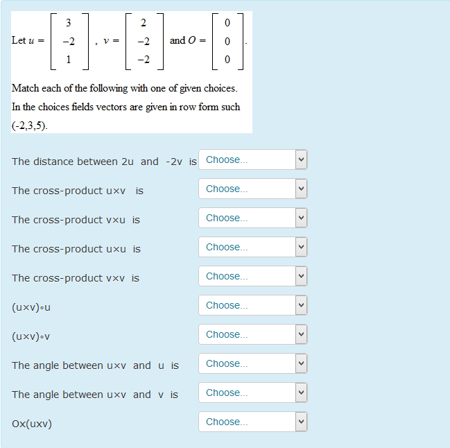 Solved Let u = 2and O - Match each of the following with one | Chegg.com