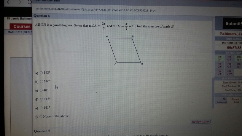 Solved ABCD is a parallelogram. Given that m A = 2x/3 and m | Chegg.com