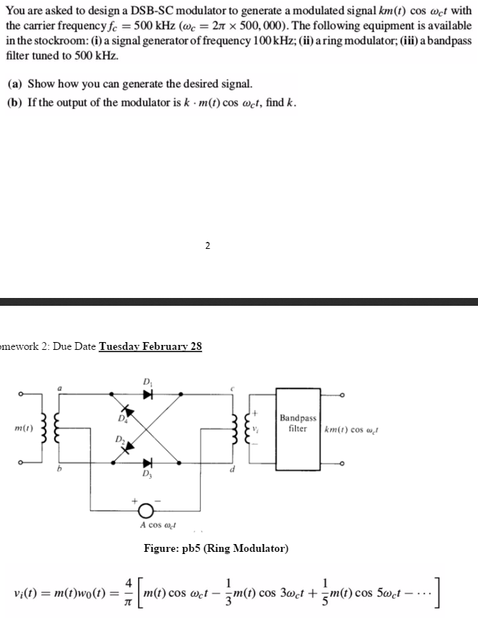 Solved You are asked to design a DSB-SC modulator to | Chegg.com
